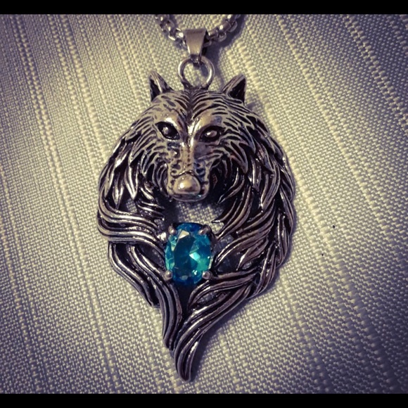 Vintage | Jewelry | Vtg Stainless Steel Blue Sapphire Wolf Necklace ...